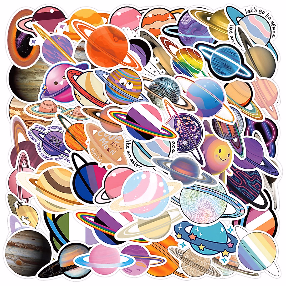 Funimost Cool Planet Space Stickers 60PCS Galaxy Stickers Gifts for Kids Teens Adults, Vinyl Waterproof Universe Stickers for Laptop Water Bottles