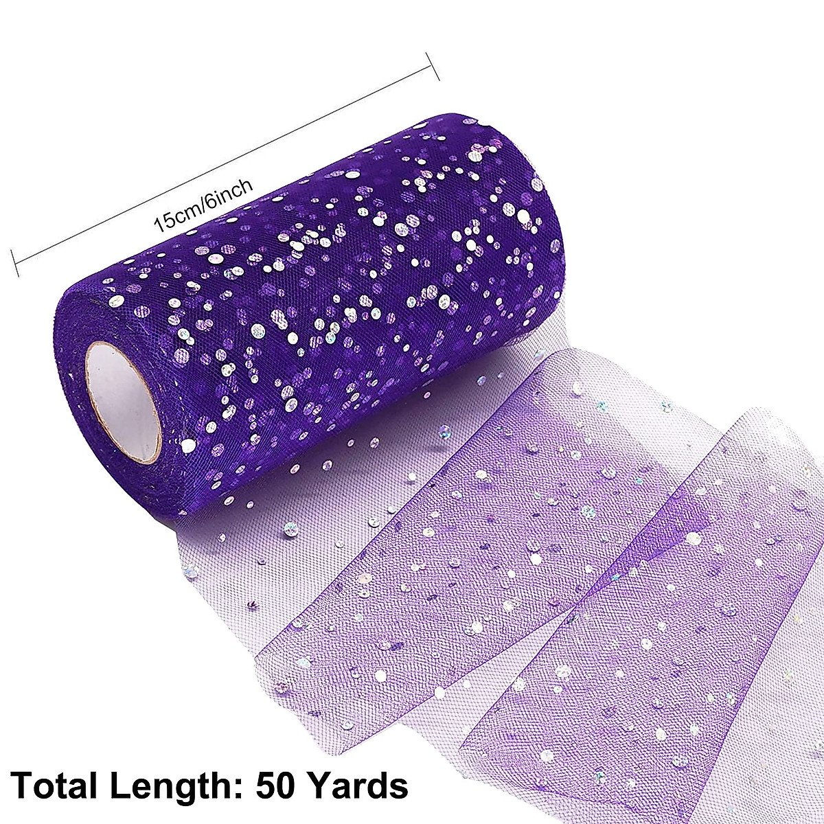 Glitter Tulle Rolls, 6” by 50 Yards (150FT) Sparkling Tulle Spool Ribbon Sequin Tulle Netting Fabric for Tutu Skirt Wedding Birthday Baby Shower (Purple)