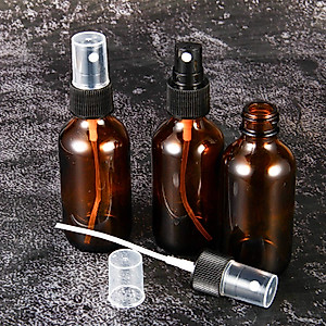 Ruckae Set of 20，1 oz Amber Glass Spray Bottles for Essential Oils, Hair, Water, Empty Small Fine Mist and Refillable Mister-With Funnel and Gold Pen,Black Fine Mist Sprayers