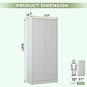IKIMI Metal Storage Cabinet with Doors and Adjustable Shelves Steel Locking Tall Cabinet Utility Locker Tool Cabinets for Home Office Garage Gym Shop