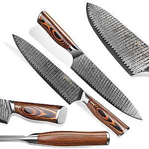 Chef Knife Set, Luckytime 6-Piece Kitchen Knives Set, German 5cr15mov High Carbon Stainless Steel Meat Sushi Fruit Vegetable Ultra Sharp Professional Cutting Knife with Ergonomic Handle & Gray Texture