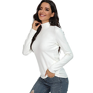 HieasyFit Women's Cotton Mock Turtleneck Basic Thermal Top White X-Large