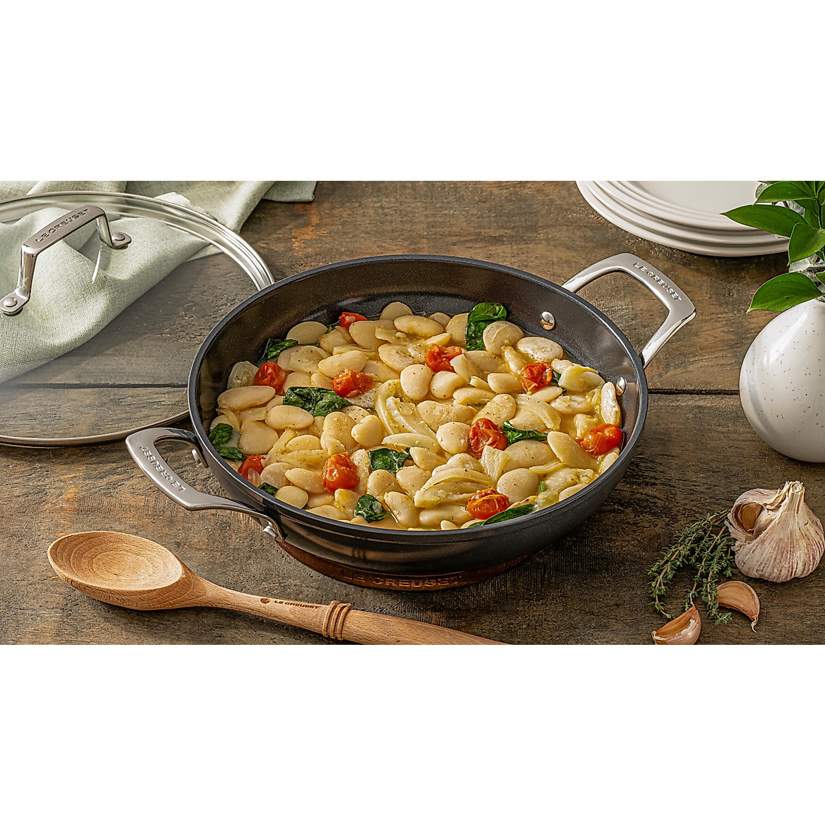 Le Creuset Essential Non-stick Ceramic Shallow Braiser with Glass Lid, 3.5 qt.​