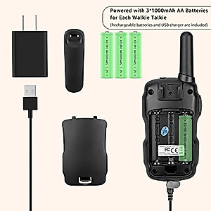 Wishouse Walkie Talkies for Kids Adults Rechargeable 4 Sets with 2 USB Chargers|4X3000mAh Batteries|Lanyards|Family Walky Talky Long Range for Hiking Camping|Xmas Birthday Gift|Boys Girls Present