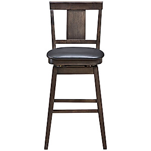 COSTWAY Bar Stools Set of 3, 360 Degree Swivel, Wooden Bar Height Bar Stool, Leather Padded Seat, Single Slat Back & Solid Rubber Wood Legs, Upholstered Stool for Dining and Living Room (3, 29)