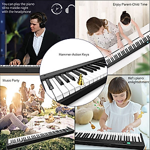FVEREY Folding Piano Keyboard, 88 Key Semi Weighted Keyboards Electric Piano, Full Size Keyboard Portable Digital Piano with Sustain Pedal, Handbag, Bluetooth, USB MIDI for Beginner, Adult