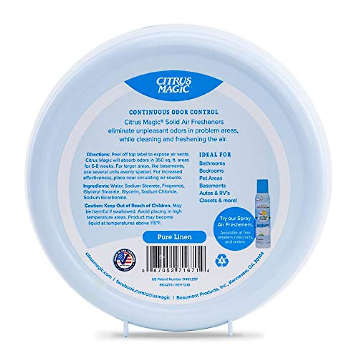 Citrus Magic Odor Absorbing Solid Air Freshener, Pure Linen, 8-Ounce, Pack of 6, 1 Pound (Pack of 3), 6 Count