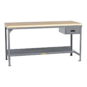 Little Giant WSJ2-2448-AH-LP Adjustable Height Welded Steel Workbench with 1.75" Butcher Block Top and Louvered Panel, 3000lbs Load Capacity, 24" Length, 48" Width
