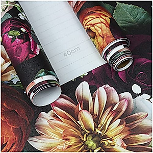 HAOKHOME 93277 Peel and Stick Floral Wallpaper Rose Daisy Removable Black/Pink/Purple Stick on Wild Mural 17.7in x 9.8ft