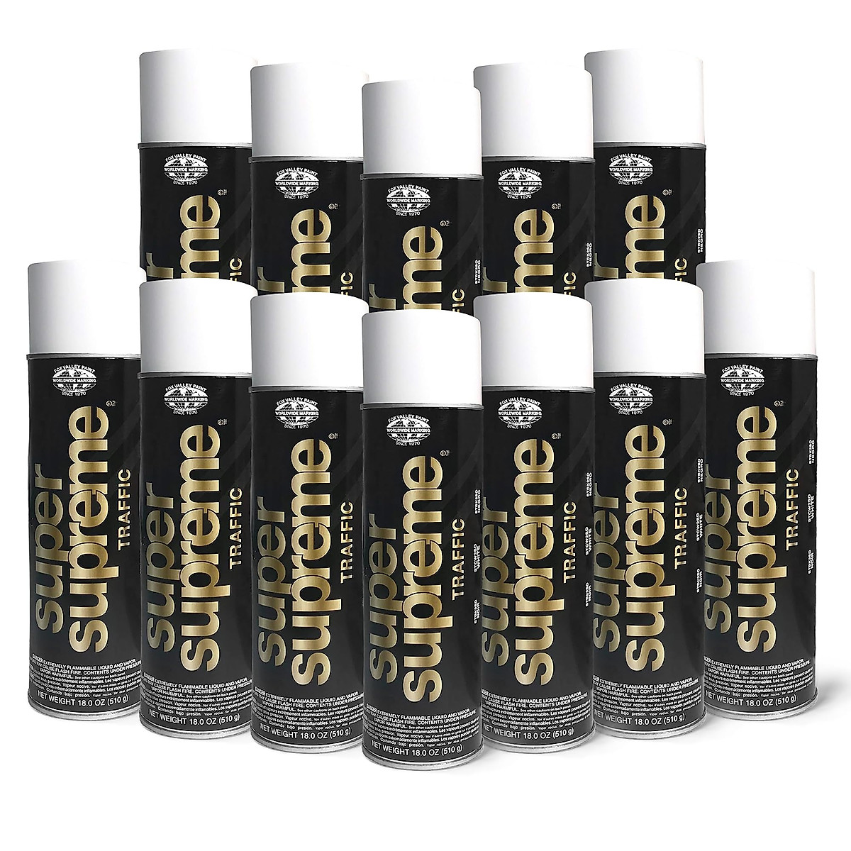 Fox Valley Super Supreme Traffic Spray Paint - Easy To Use Traffic Marking Paint Ideal For Road Lines, Parking Lot Paint - Sidewalk Paint, Warehouse & Factory Floor Paint - 18 oz (Pack of 12), White