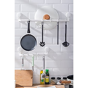 ZWTNBFST Bath Towel Bar with Transportable Hooks Waterproof Drill-Free Suction Cup Towel Rack Wall Mounted Removable Heavy Duty Hand Towel Holder for Bathroom Kitchen