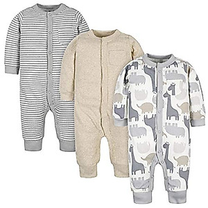 Gerber Baby Boys 3-Pack Coverall Set, Jungle Grey White, 0-3 Months