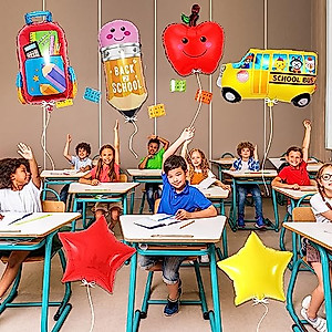 Back to School Decorations Balloons, Big Back to School Party Decorations Set, School Themed Cartoon Foil Balloons, First Day of School Decorations Pack of 6, Welcome Back to School Party Decor