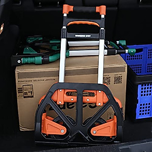 Folding Hand Truck and Dolly,132 lb Capacity Aluminum Portable Cart with Telescoping Handle for Indoor Outdoor Orange FW-90S-Orange-2 FW-90S-Orange-2