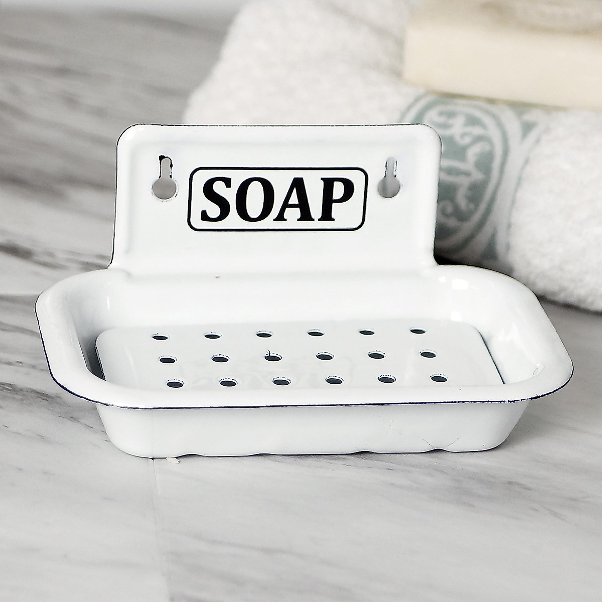 Wall Mounted Enamel White Soap Dish with Drainage Holes