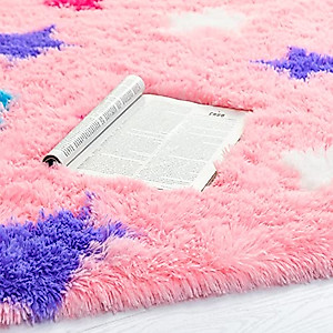 ST. BRIDGE Soft Shag Rug for Girls Bedroom, Fluffy Bedroom Carpet for Princess Castle Baby Toddlers Kids Room Decor, Anti-Skid Fuzzy Cute Nursery Mats Living Room Dorm Plush Carpet, Pink 3 x 5 Feet