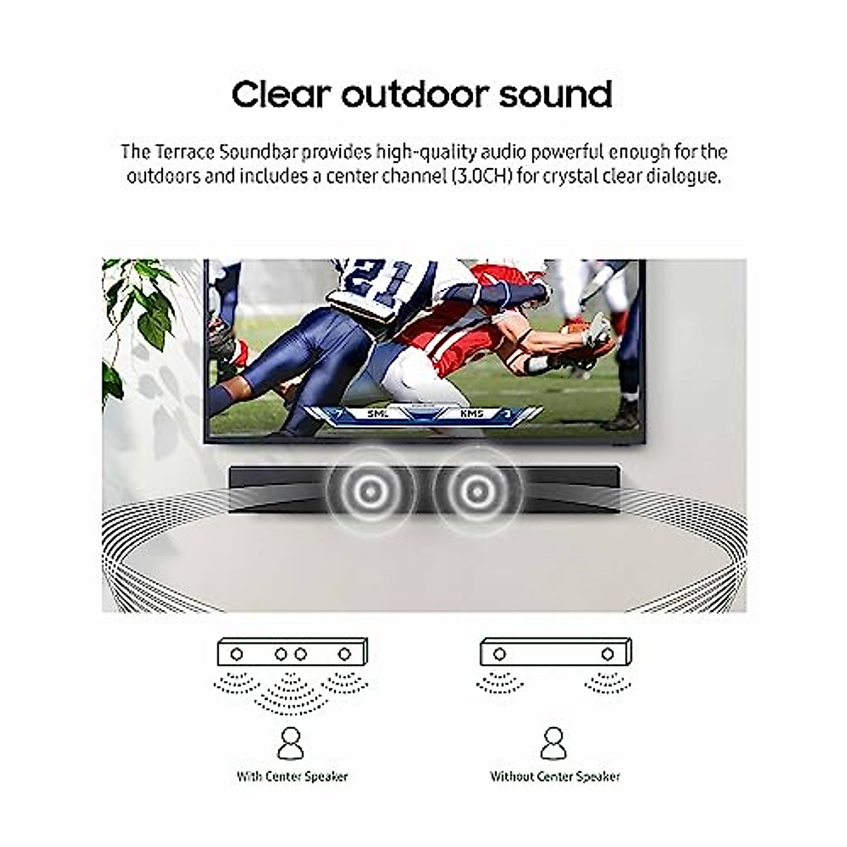 SAMSUNG HW-LST70T 3.0ch The Terrace Outdoor Soundbar w/ Dolby Audio, Built-In Subwoofer, Distortion Cancelling Technology, IP55 Weather Resistant, Titan Black