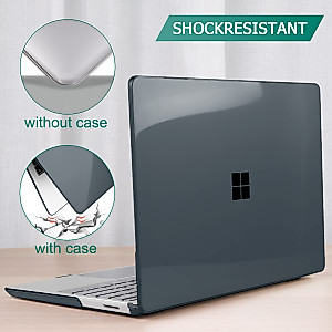 Mektron Designed 15" Microsoft Surface Laptop 3/4/5 Case 2019/2021/2022 Models:1872/1873/1953/1979 Laptop Cover,Plastic Hard Shell with Screen Protector + Keyboard Cover + Dust Plugs,Crystal Black