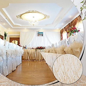 MAYJOYDIY 2Yards Gold Wavy Sequin Fabric 59inch Width Glitter Embroidered Tulle Fabric Polyester Mesh Gilded Lace Fabric for Wedding Reception, Prom, Tables, Party Costume Decoration