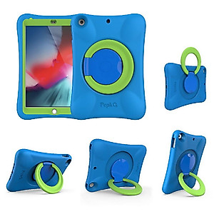 NLR FUN Pepkoo Kids Case for iPad, Shockproof Cover for 9.7” iPad 6th/5th Generation (2018/2017) / iPad Air 2 / iPad Air, Lightweight Full Body Protective with Foldable Handle/Stand Boy (Blue+Green)