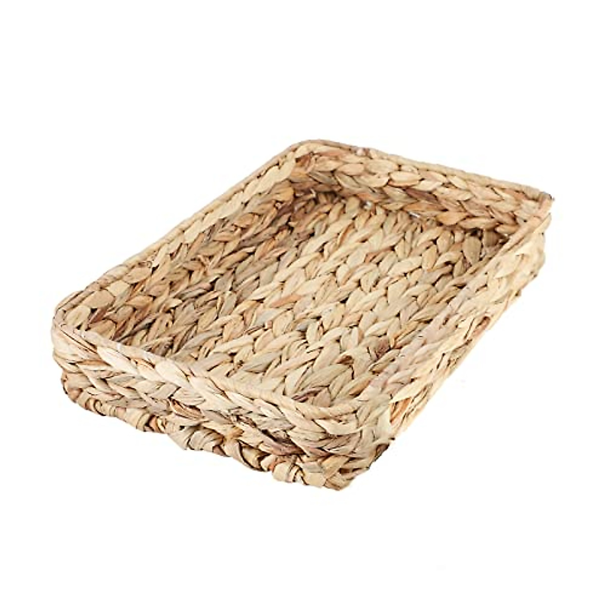 Water Hyacinth Woven Serving Tray Rectangular Hand-Woven Wicker Storage Trays for Coffee/Breakfast/Dessert/Fruit/Bread (Original Color - Large)