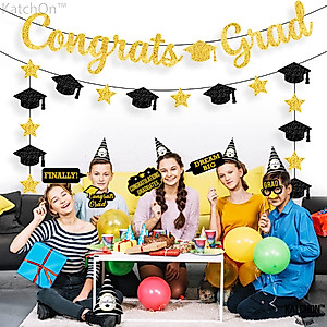 KatchOn, Glitter Gold and Black Congrats Grad Banner - 10 Feet | Gold and Black Graduation Banner, Cap Garland for Graduation Decorations Class of 2024 | Gold and Black Graduation Decorations 2024