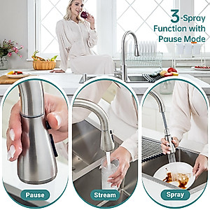 APPASO Kitchen Faucets with Soap Dispenser, Solid Stainless Steel Kitchen Faucet with Pull Down Sprayer 3 Modes, Brushed Nickel Modern Kitchen Sink Faucets with Sprayer, High Arch Single Handle Faucet