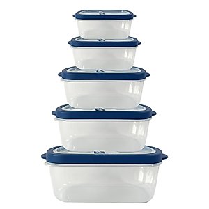 GODAGE 10-Piece Rectangle Food Storage Containers with Vented Lids, Airtight and BPA Free, Stackable, Microwave, Freezer, and Dishwasher Safe (BLUE)