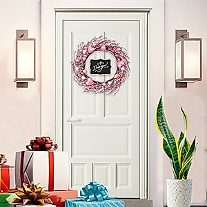 Artflower Pink Pip Berry Wreath Heart Shaped Artificial Decoration Rustic Twig Fake Garland Handmade Festival Gifts for Valentine's Day Wedding Garden Door Wall Hanging Home Indoor Office Decor