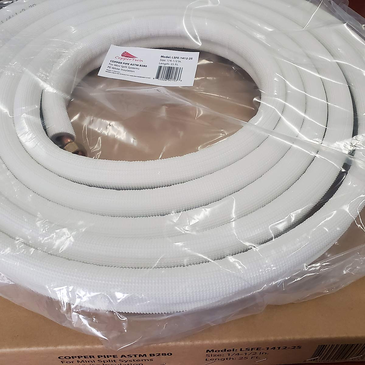 DuctlessAire - Insulated Copper Twin Coil Mini Split Line Set - HVAC & AC Hose, Condensate Drain Wire - DIY Installation, Indoor/Outdoor Use - Air Conditioning Accessories - 25 Ft (1/4 x 1/2 inches)