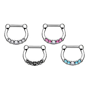 Lobal Domination 1 Piece 100% Surgical Steel Five Crystal Gem Septum Clicker Nose Ring - 14g or 16g (Black Gem - 16g)