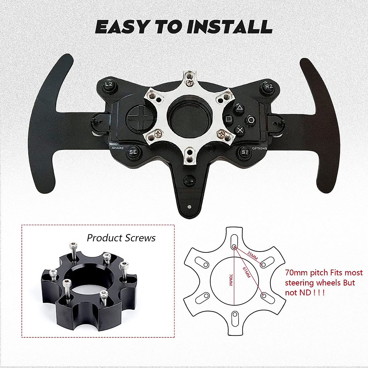 Htostar Racing Steering Wheel Adapter Plate 70MM 2.75" Compatible With Thrustmaster T300RS with 13 14 Inch Steering Wheel [video game]