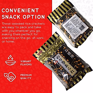 Shirakiku Japanese Nori Maki Arare Rice Crackers with Seaweed | Glutinous Rice, Soy Sauce, Wheat, and Seaweed | Crispy and Savory Cracker Snacks, Seaweed Flavor, 5 Oz - (Pack of 2)