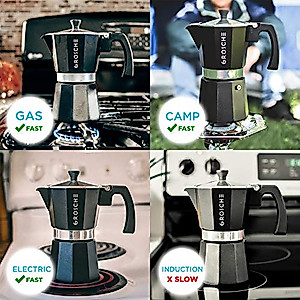 GROSCHE Charcoal Milano Stovetop Espresso Maker, 6 cup