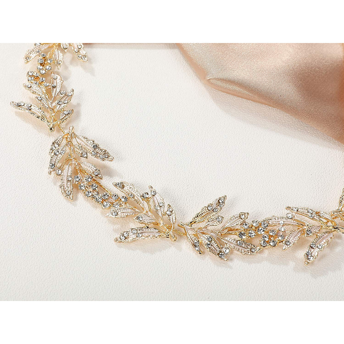 SWEETV Leaf Wedding Headpieces for Bride Flower Girl Gold Bridal Headband with Rhinestones Women Handmade Hair Accessories