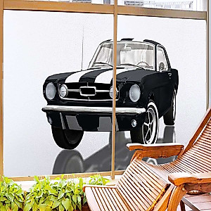 Black White Grey Window Film Privacy Window Film,Kitchen Decoration for Bathroom Kids Room Sliding Door, Cars Classical Retro Vehicle Frosted Glass Film 35.4Wx63L-inch x2 Pcs