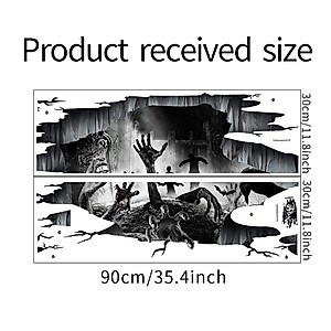 3D Halloween Floor Decals Ghost Hands Scratching Wall Floor Stickers Art Decorations, Spooky Hands Bats Zombie Floor Posters Removable Floor Murals for Bedroom Living Room