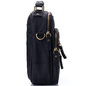 Leather Travel Bag Multipurpose Organizer Handbag Adjustable Strap Tote Black