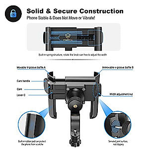 visnfa Upgraded Bike Phone Mount 360° Rotatable Universal Bicycle Motorcycle Scooter Bike Accessories Handlebar Phone Clip/Bike Phone Holder for Any Smartphones Between 3.5 and 7.0 inches