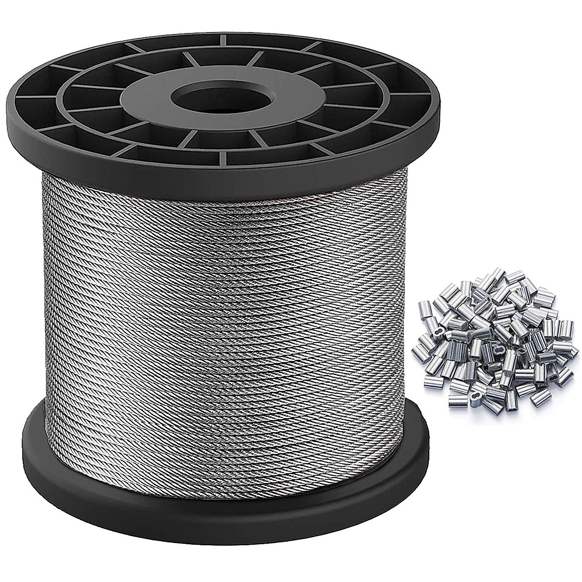 Wire Rope, 1/16 Wire Rope, Stainless Steel 304 Wire Cable, 328FT Length Aircraft Cable with 100pcs Sleeves Stops, 7x7 Strand Core, 368 lbs Breaking Strength Perfect for Outdoor,Yard,Garden or Crafts