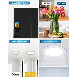 Sunco 24 Pack 6 Inch Ultra Thin LED Recessed Ceiling Lights, Slim Selectable CCT, 2700K/3000K/3500K/4000K/5000K, Dimmable, 14W, Wafer Thin, Canless with Junction Box