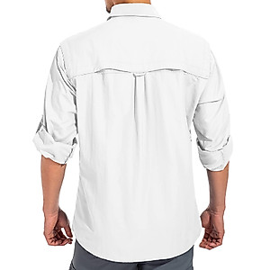 linlon Mens Safari Shirts Long Sleeve UV Protection Hiking Fishing UPF 50+ Quick Dry Cooling Camping Travel Shirts#5066-White-XXL