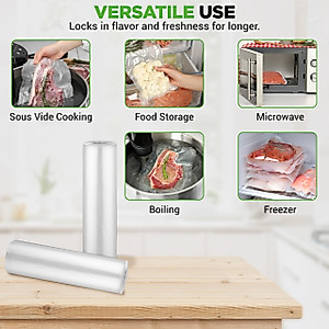 NutriChef Vacuum Sealer Bags 11x50 Rolls 2 pack for Food Saver, Seal a Meal, NutriChef, Weston. Commercial Grade, BPA Free, Heavy Duty, Great for vac storage, Meal Prep or Sous Vide