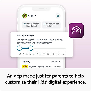 Amazon Fire 7 Kids tablet, ages 3-7. Top-selling 7" kids tablet on Amazon - 2022. Set time limits, age filters, educational goals, and more with parental controls, Blue