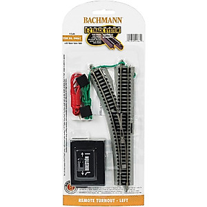 Bachmann Trains - Snap-Fit E-Z TRACK REMOTE TURNOUT - LEFT (1/card) - NICKEL SILVER Rail With Grey Roadbed - N Scale
