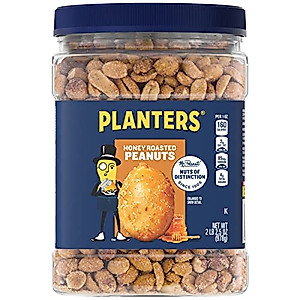 PLANTERS Honey Roasted Peanuts, Sweet and Salty Snacks, Plant-Based Protein , 34.5 Oz (2 Tubs)