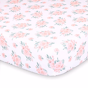 Pink Watercolor Floral Fitted Baby Girl Crib Sheet - Farmhouse Collection by The Peanut Shell