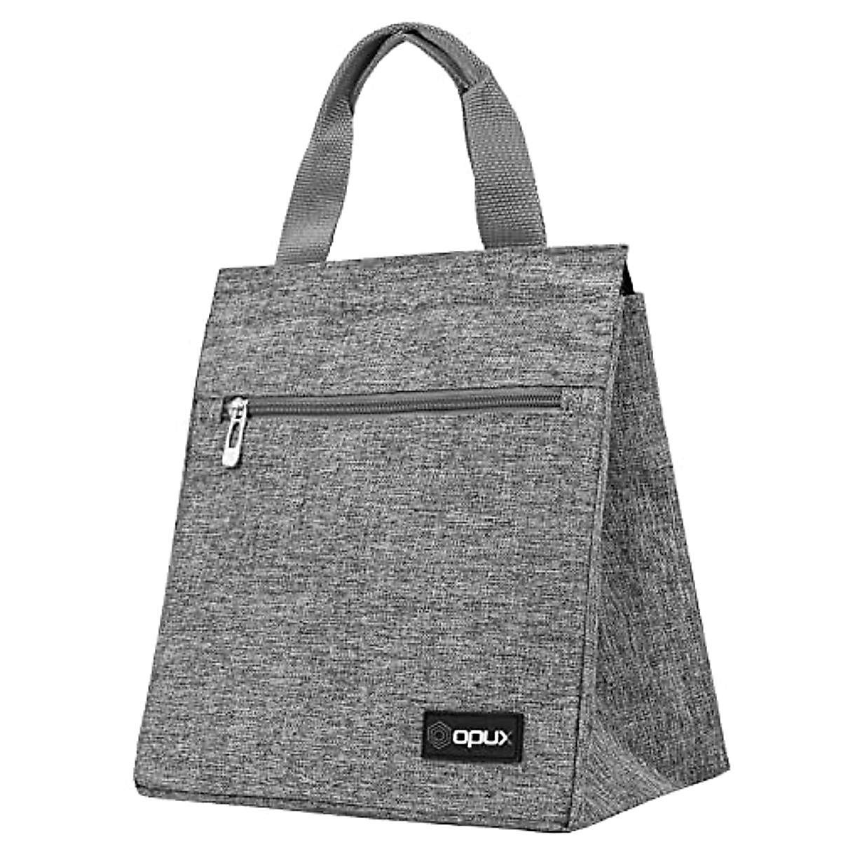 opux Lunch Bag for Women, Insulated Lunch Box Tote for Girls Work School Men Kids Office, Thermal Soft Small Lunch Cooler Bag for Picnic Travel with Pocket, Fits 12 Cans - Heather Gray