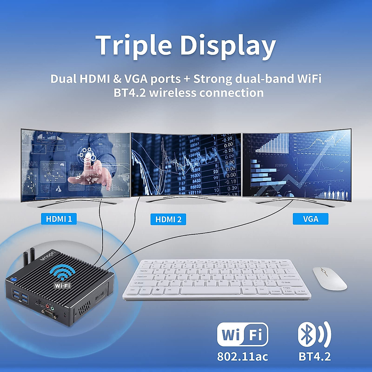 VNOPN Mini PC Intel N3150 Quad Core,Fanless Mini Computer 8G DDR3 128G SSD Windows 10 Pro with License,Dual NIC Ports Micro PC, Desktop PC Support Triple Display, Dual Band WiFi BT4.2