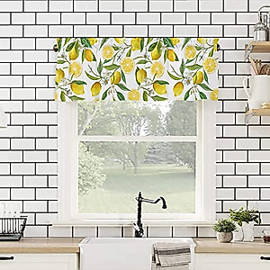 Voguard Yellow Lemon Valance Curtain Rod Pocket Window Curtain Summer Garden Fruit Flower Lemon Slice and Leaves Washable Window Treatment for Living Room Bedroom Kitchen Home Decor 54x18in